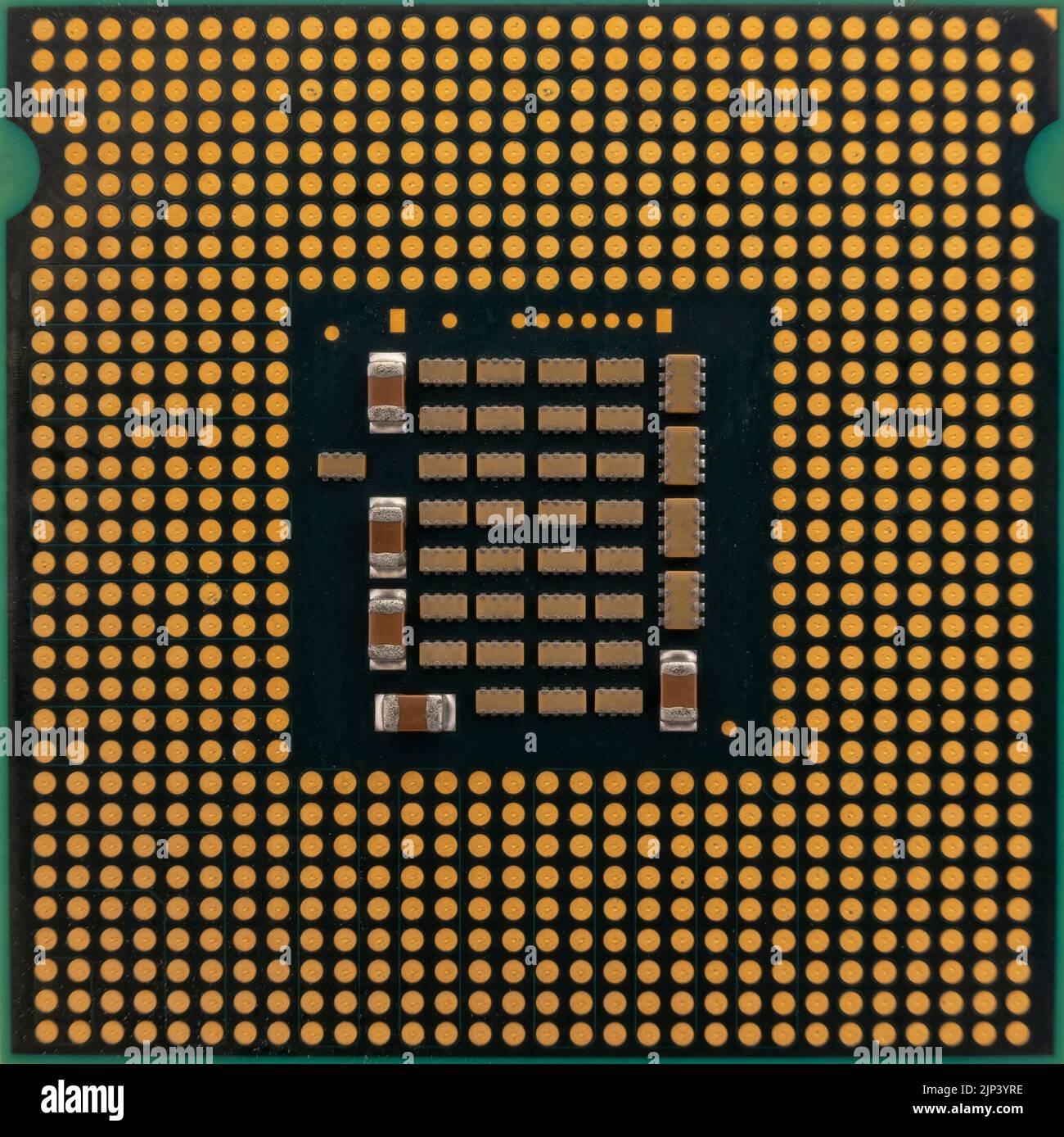 Computer CPU Processor Chip, view from the bottom side, pin connectors ...