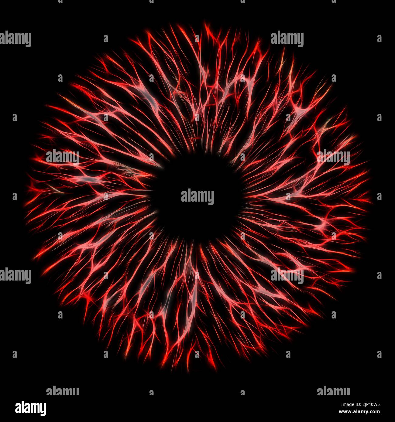 Illustration of a red electrify human iris on white background. Digital ...