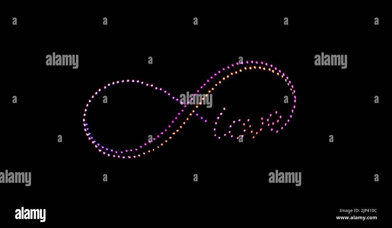 infinity symbol and the word love created by drones on the night sky ...