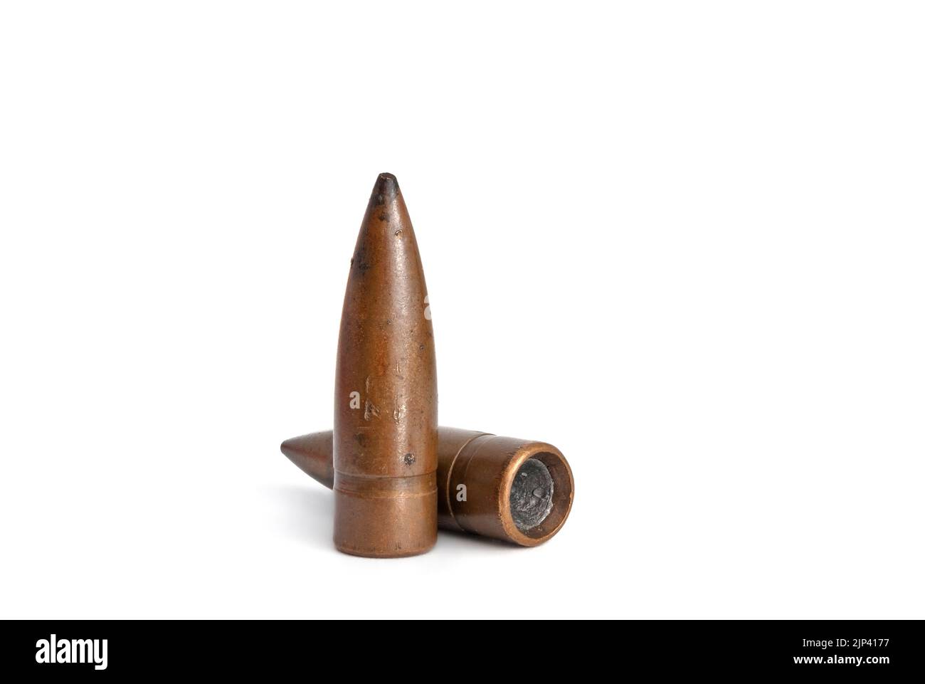 macro shoot of 7.62 caliber bullet on a white isolated background Stock ...