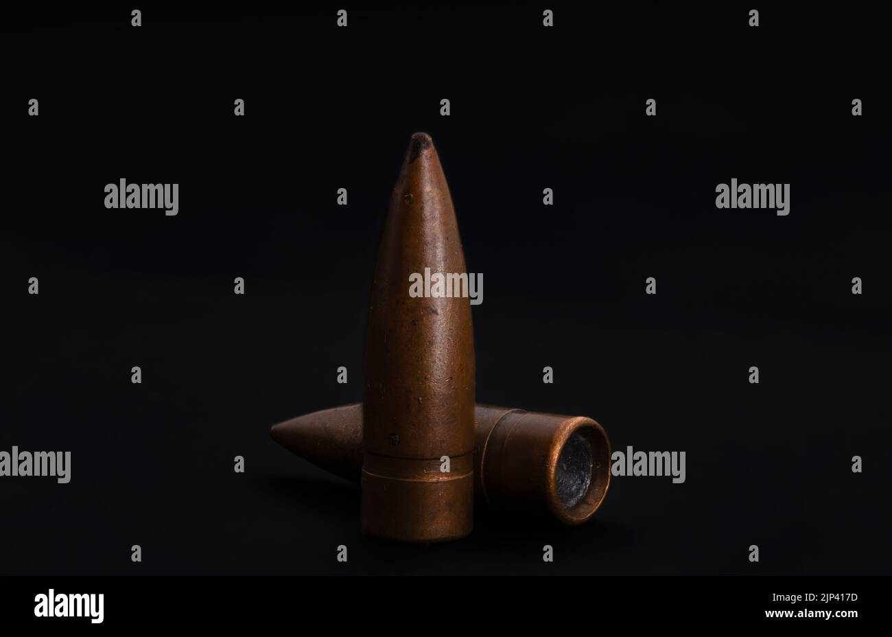 macro shoot of 7.62 caliber bullet on a black isolated background Stock ...