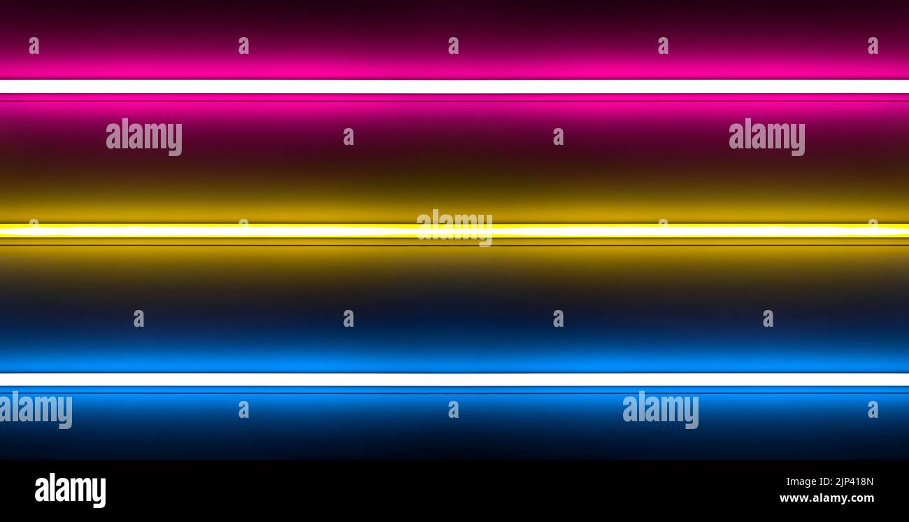 multicolour neon lights, glowing horizontal line Stock Photo - Alamy