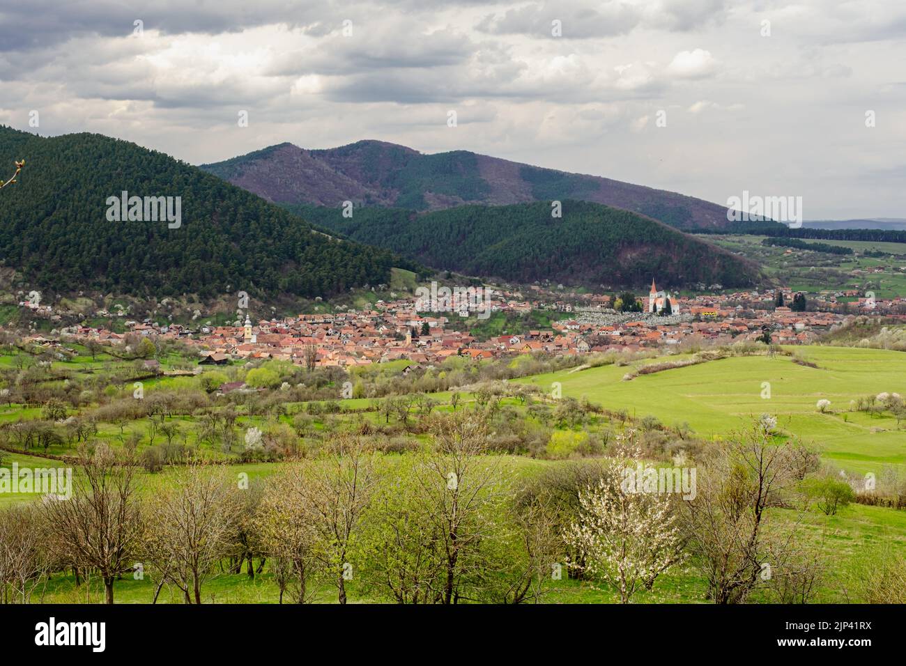 Panoramic View of Poplaca Village in Transylvania, Romania Stock Photo ...