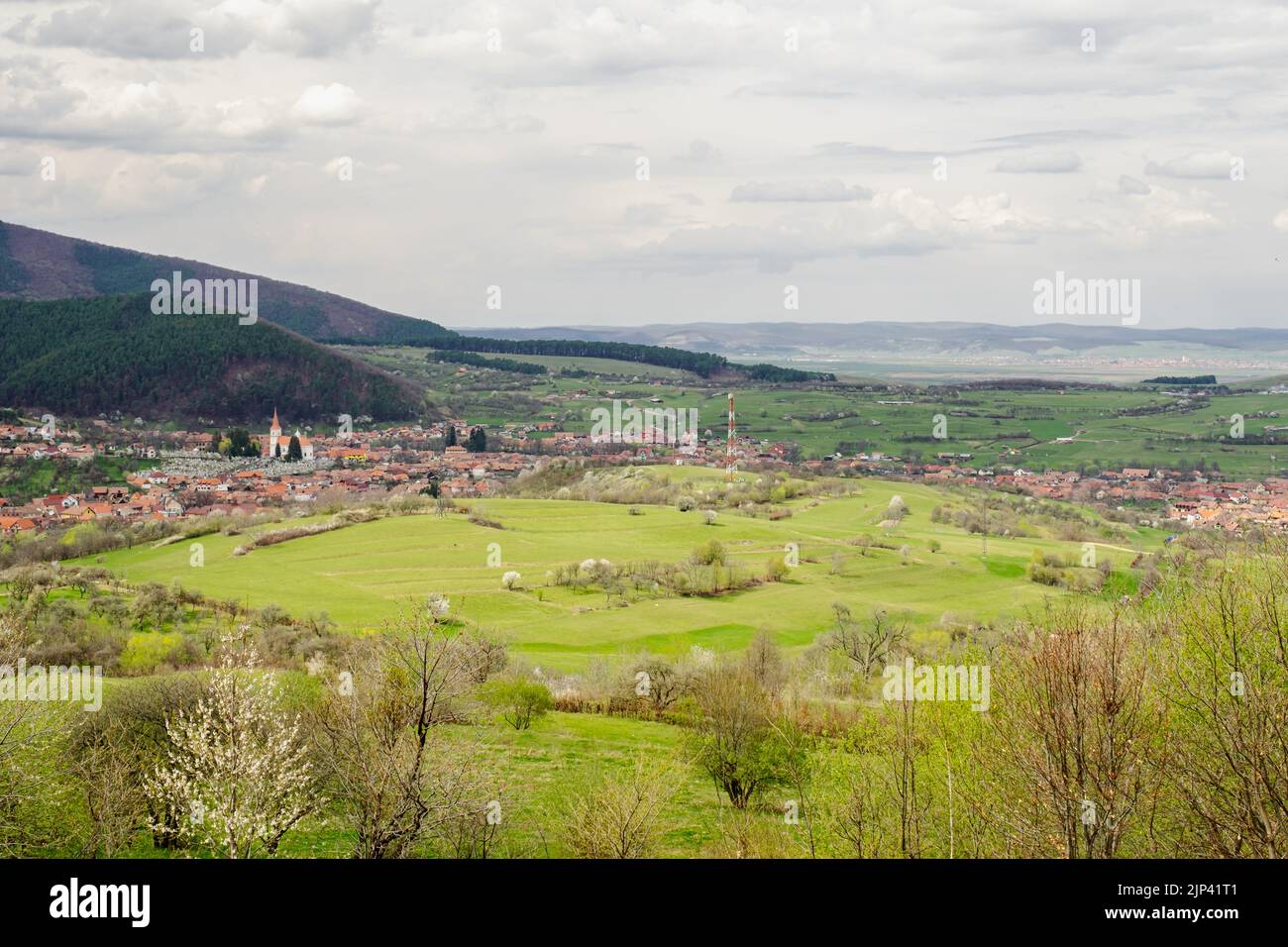 Panoramic View of Poplaca Village in Transylvania, Romania Stock Photo ...