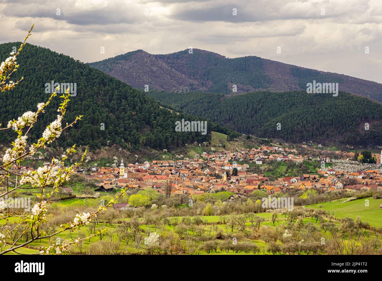 Panoramic View of Poplaca Village in Transylvania, Romania Stock Photo ...