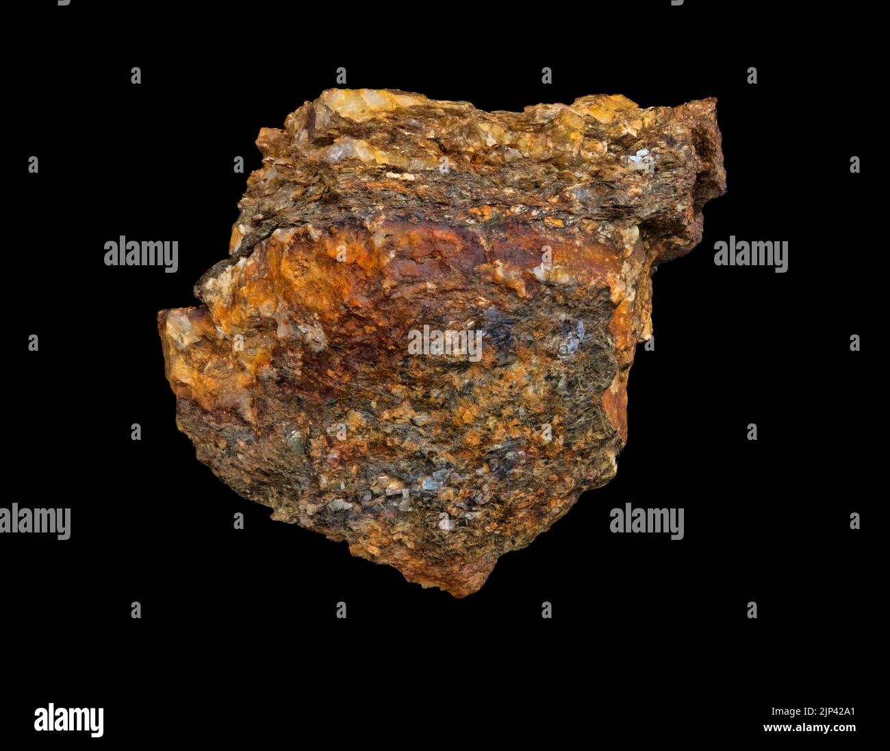 stone with iron ore and quartz on a black background Stock Photo - Alamy