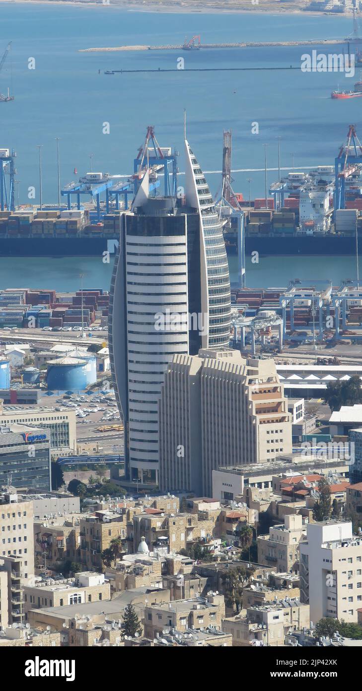 Haifa, Israel - October 24, 2016. MView from above on the downtown area ...