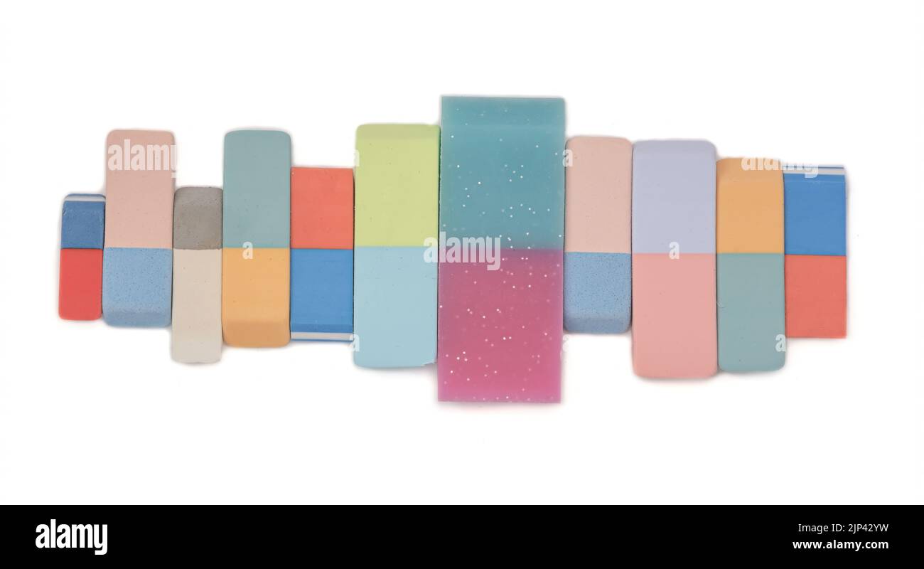 various shapes and colors of erasers Stock Photo - Alamy