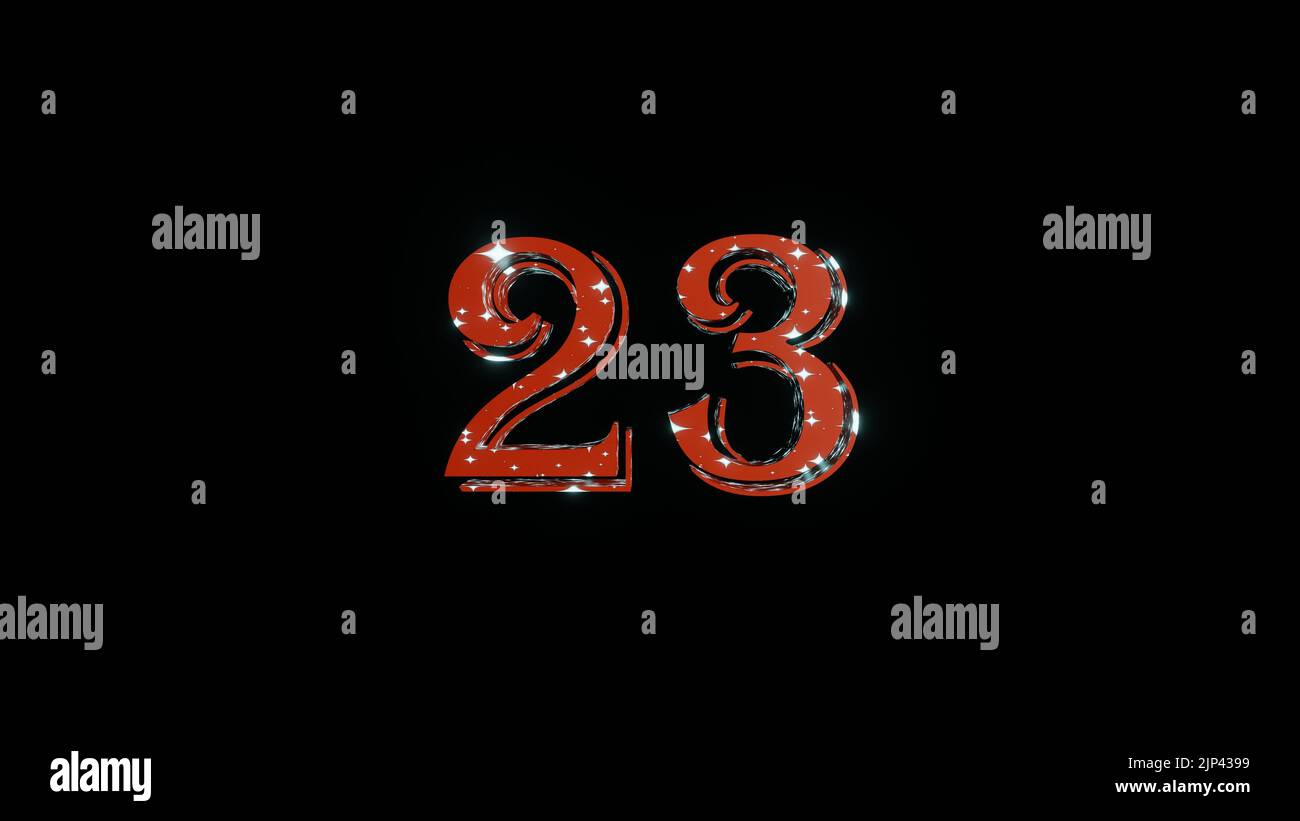 The number 23 in red sparkly design isolated on black background Stock ...