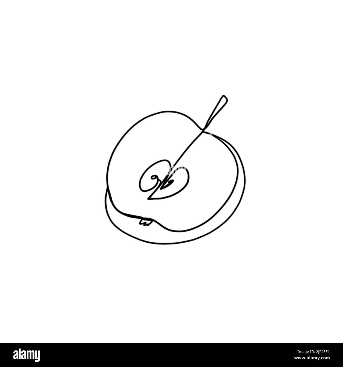 Apple continuous line drawing, Black and white minimalistic linear ...