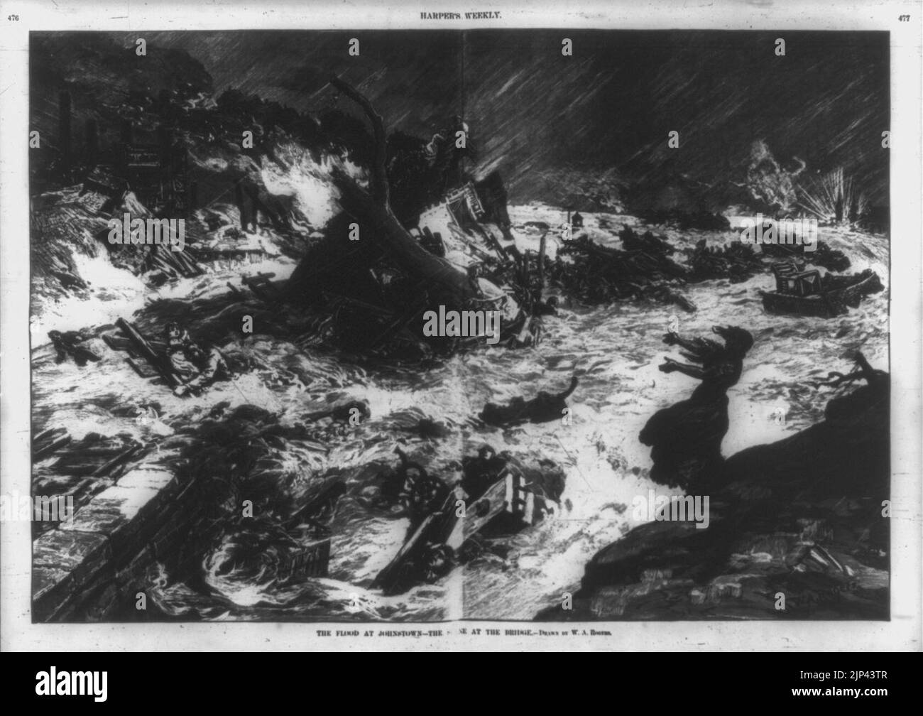 The Flood at Johnstown - The scene at the bridge Stock Photo - Alamy