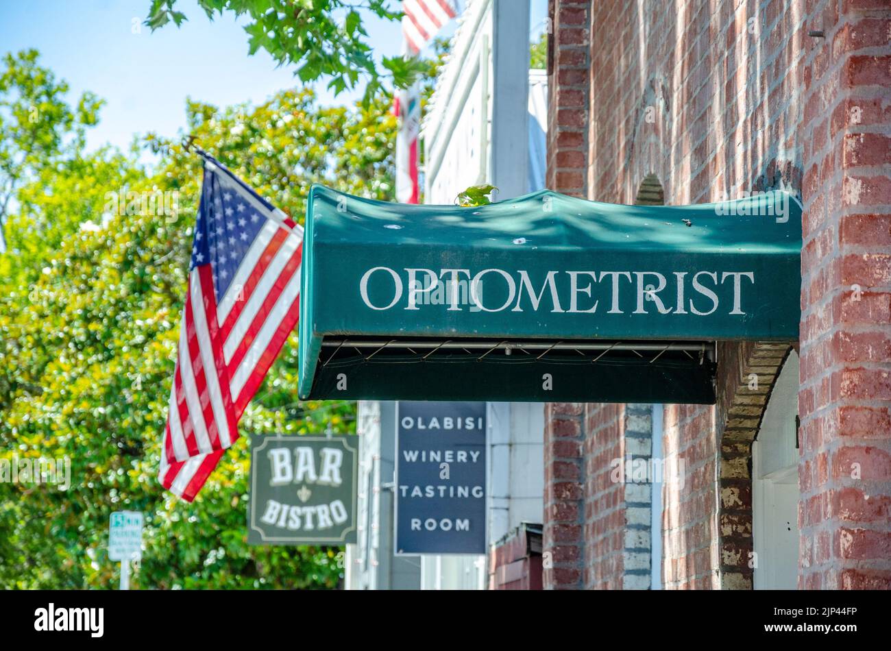 An awning outside an optometrist store in Calistoga, California, USA ...