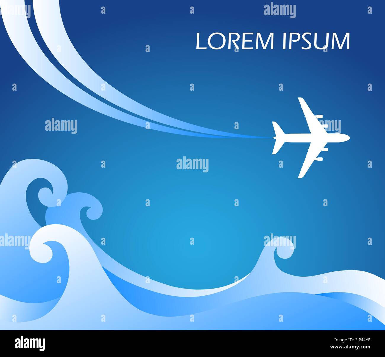 Airplane flying above the sea wave, vector illustration, tourism ...