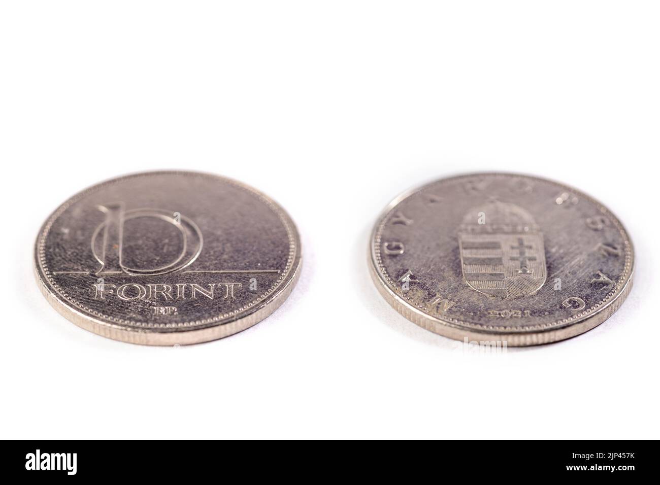 The two Hungarian 10 forint coins isolated on white background Stock ...