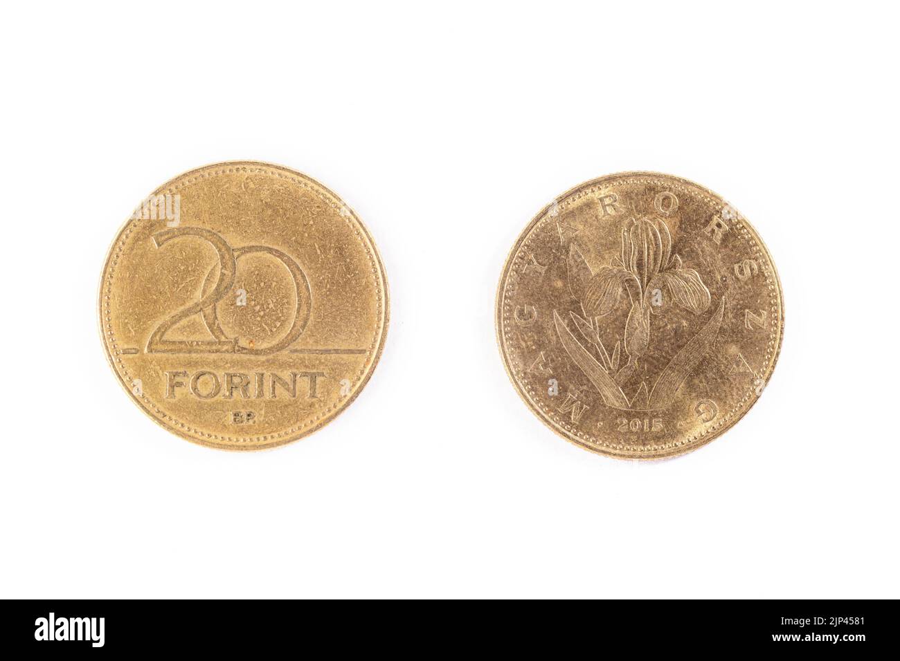 The two Hungarian 20 forint coins isolated on white background Stock ...