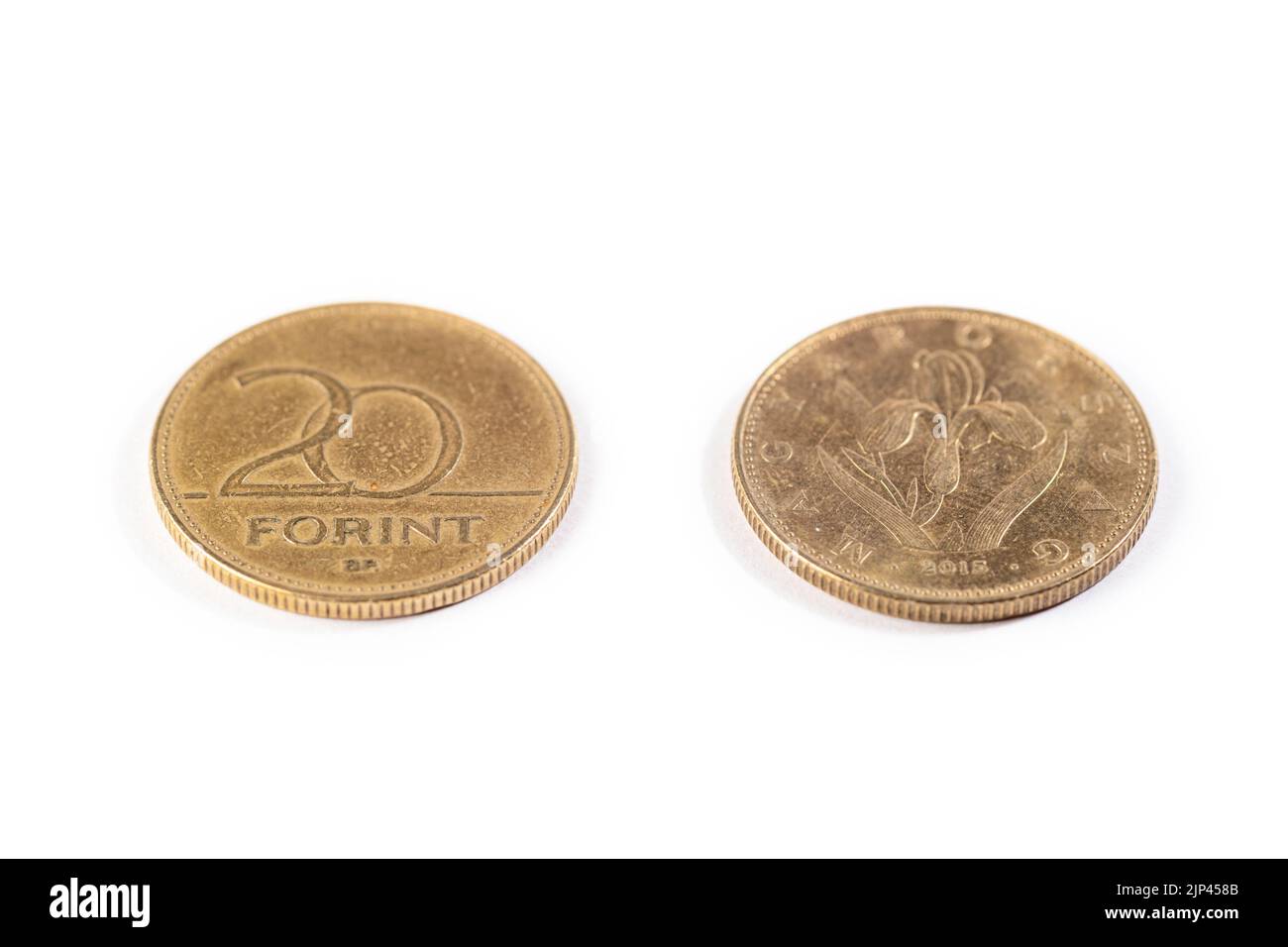 The two Hungarian 20 forint coins isolated on white background Stock ...