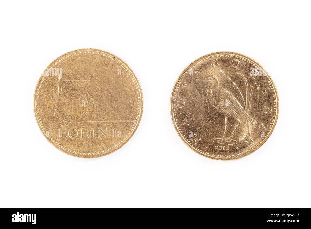 The two Hungarian 5 forint coins isolated on white background Stock ...