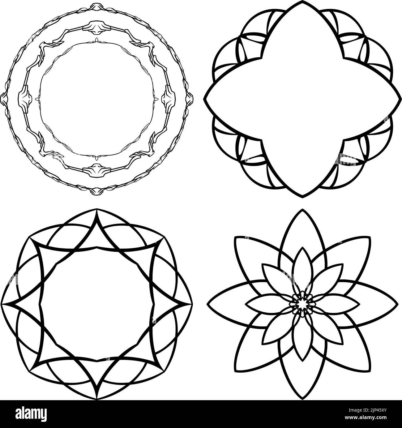 Set of four patterns with mandala elements isolated on a white ...