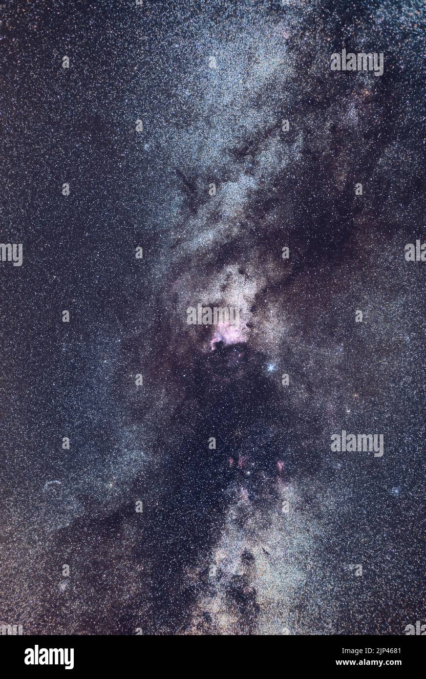 A wide-angle view of the Cygnus region in the Milky Way showing pink ...