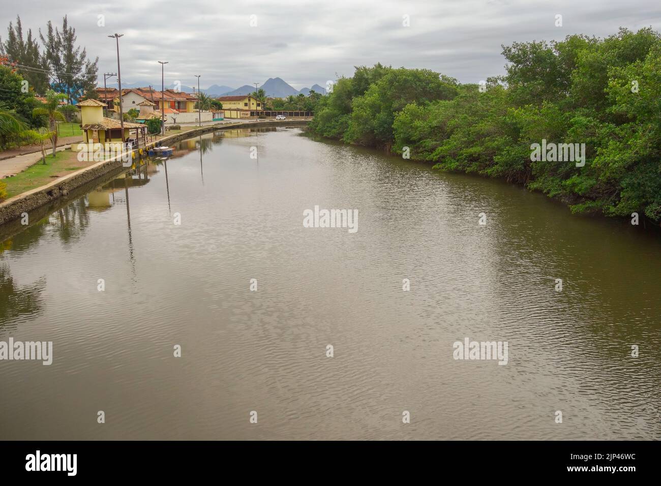 Rio das Ostras river with mangrove trees, tropical coast ecosystem in ...