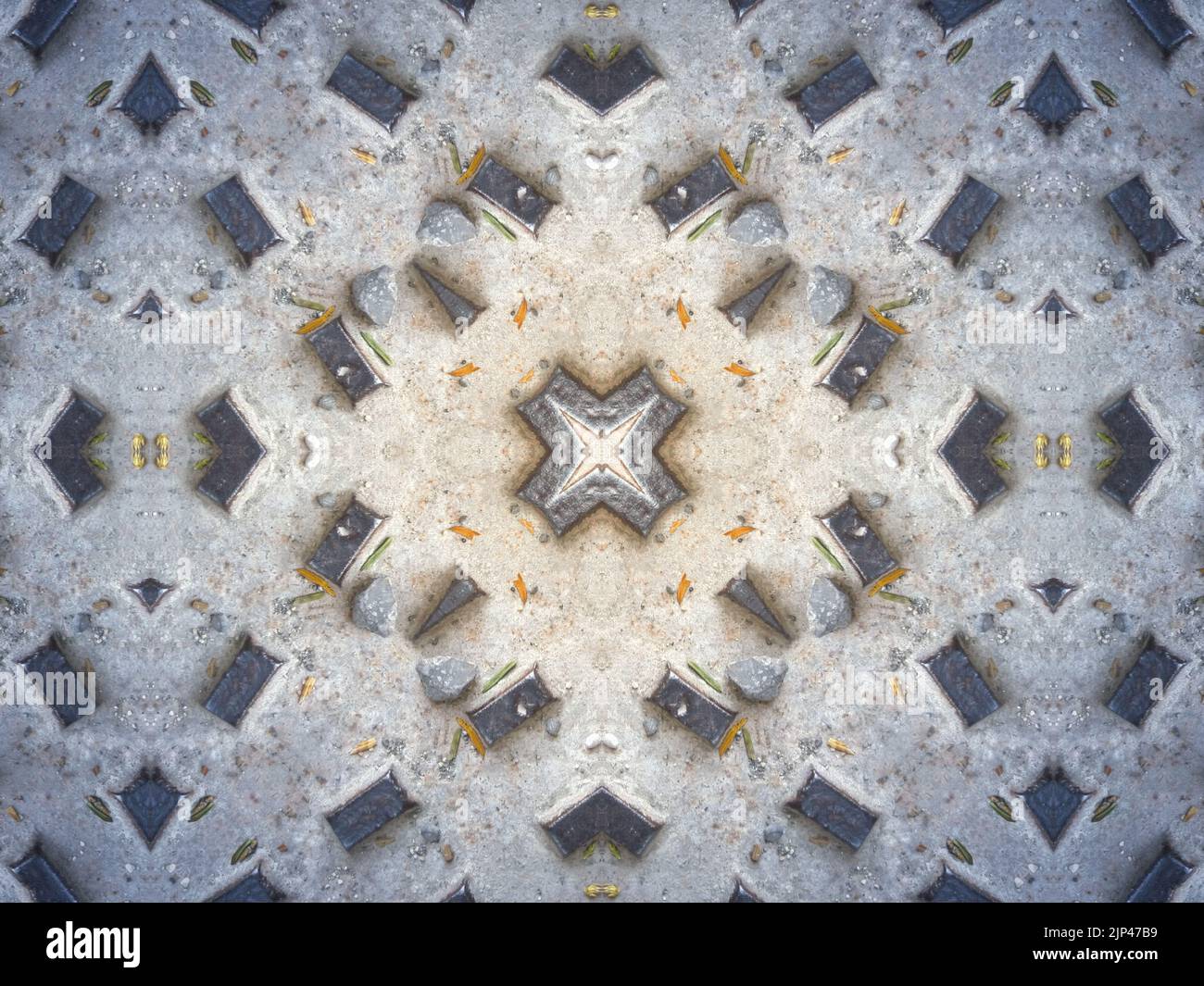 A beautiful symmetrical steel tread pattern, with a central focus, for backgrounds, wallpapers ...