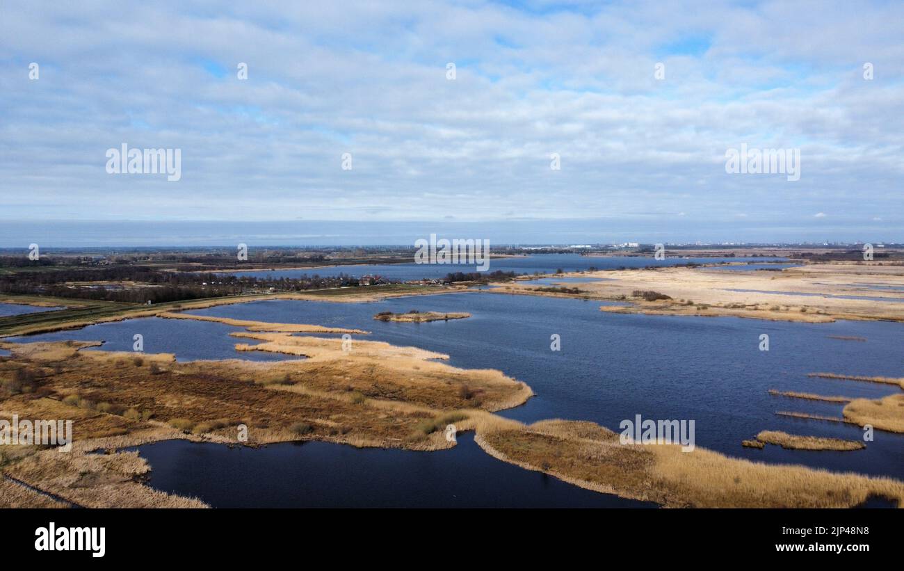 An aerial view of natural water reserve under the cloudy sky Stock ...