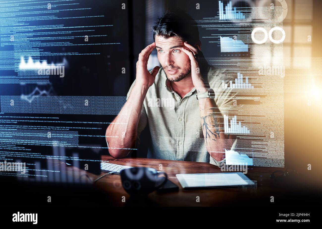 Stressed Computer Engineer Reading Code Cgi Data And Making Mistake While Analyzing Special