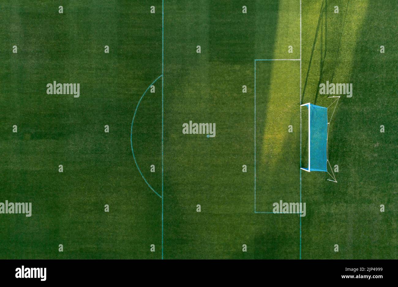 Aerial drone view of a grass soccer field goal Stock Photo - Alamy
