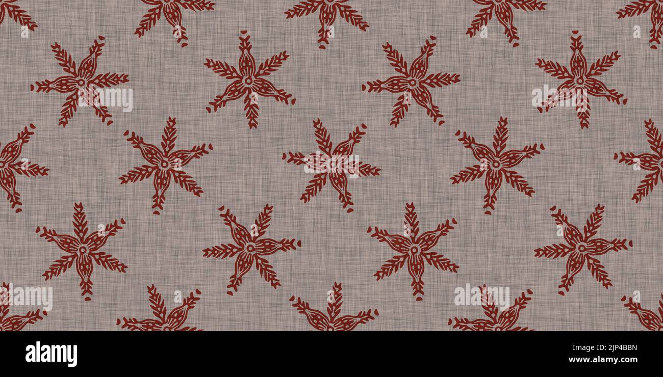 Seamless christmas snowflake woven linen border. Two tone seasonal red ...
