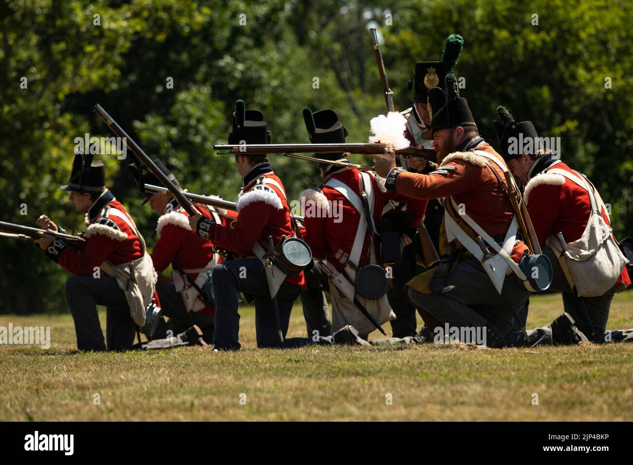FORT ERIE, ONTARIO, CANADA – August 6, 2022 – British soldiers fire on ...