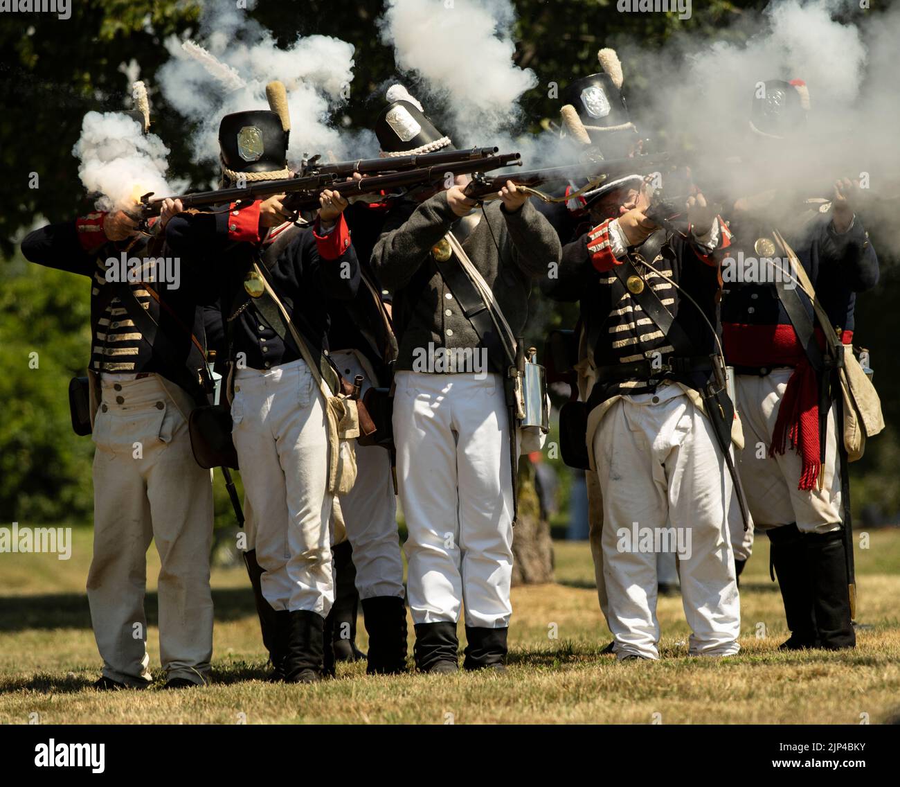 FORT ERIE, ONTARIO, CANADA – August 6, 2022 – American soldiers fire on ...