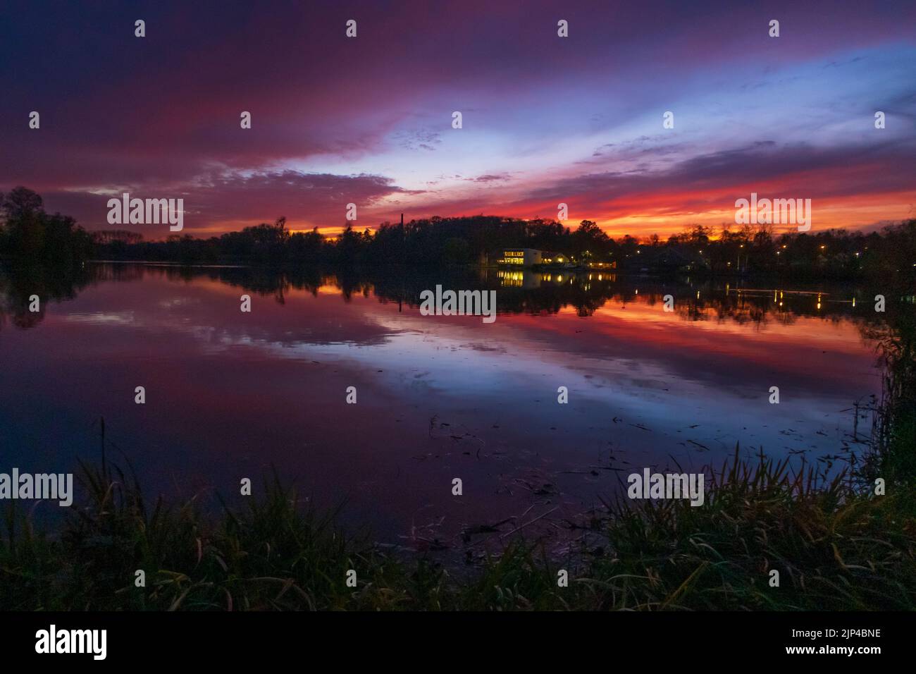 Fantastic sunset on the lake, Kiessee Goettingen in Germany Stock Photo ...