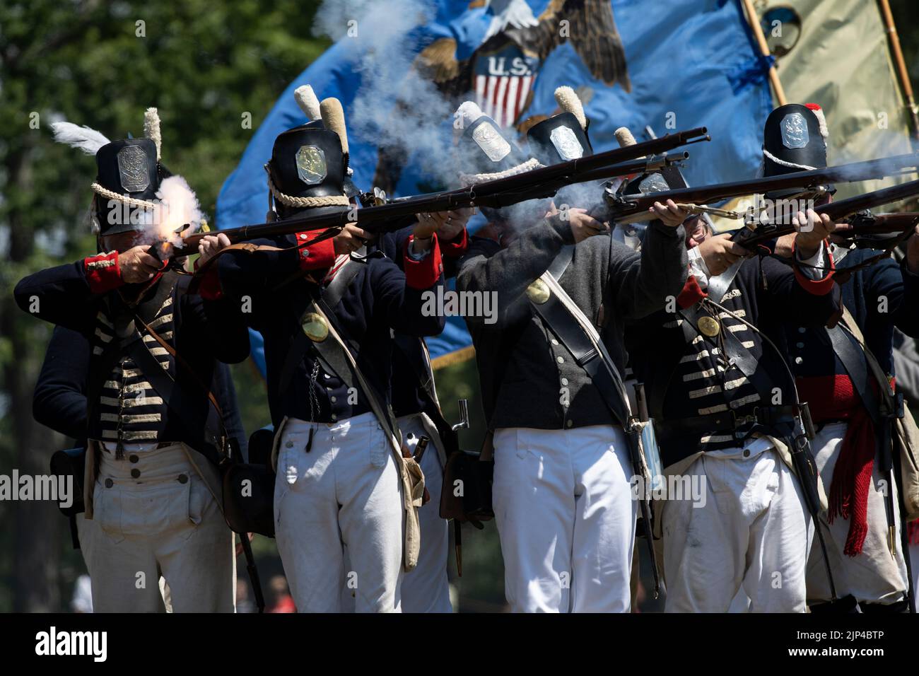 FORT ERIE, ONTARIO, CANADA – August 6, 2022 – American soldiers fire on ...