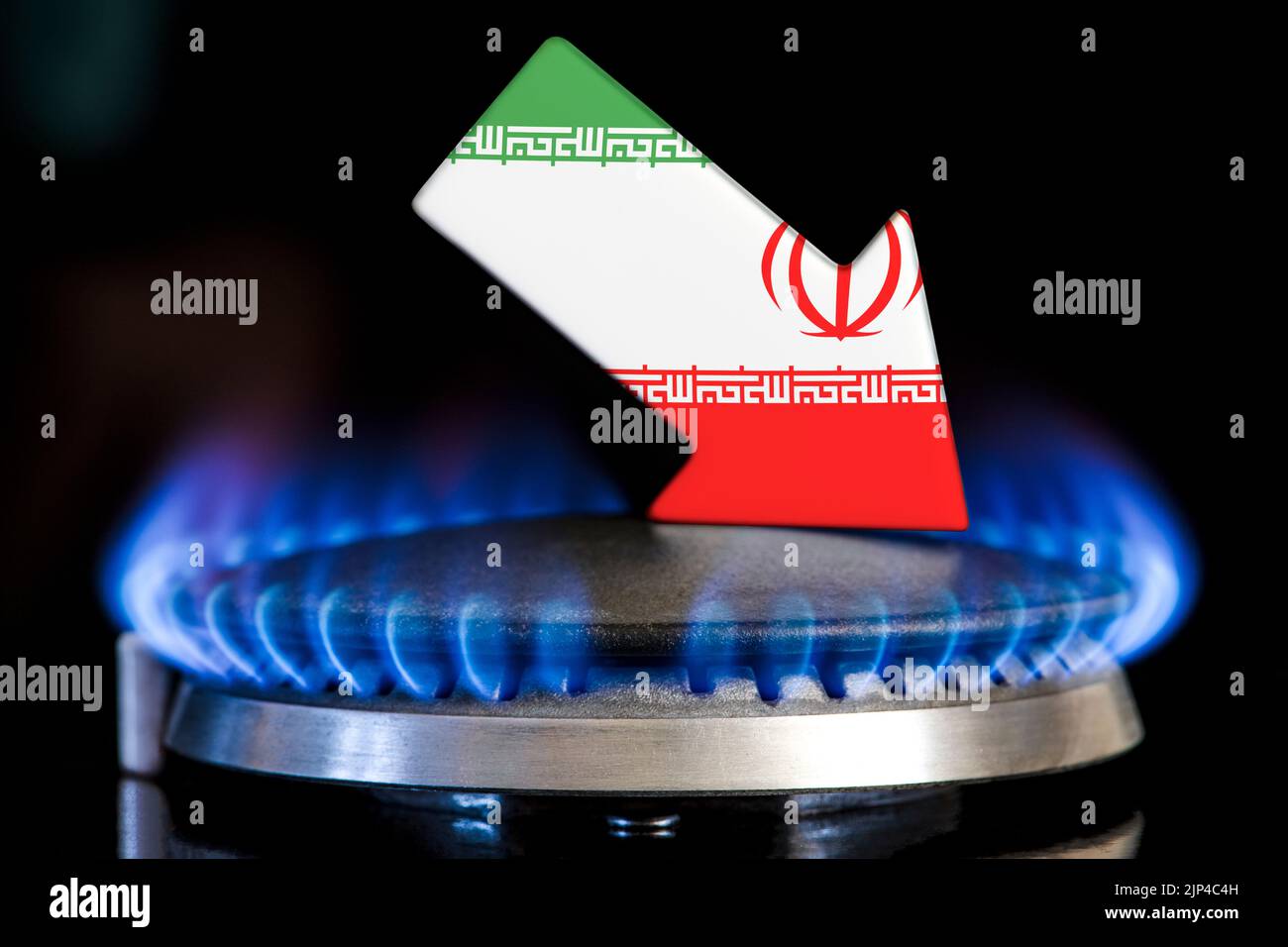 Decreased gas supplies Iran. A gas stove with a burning flame and an ...