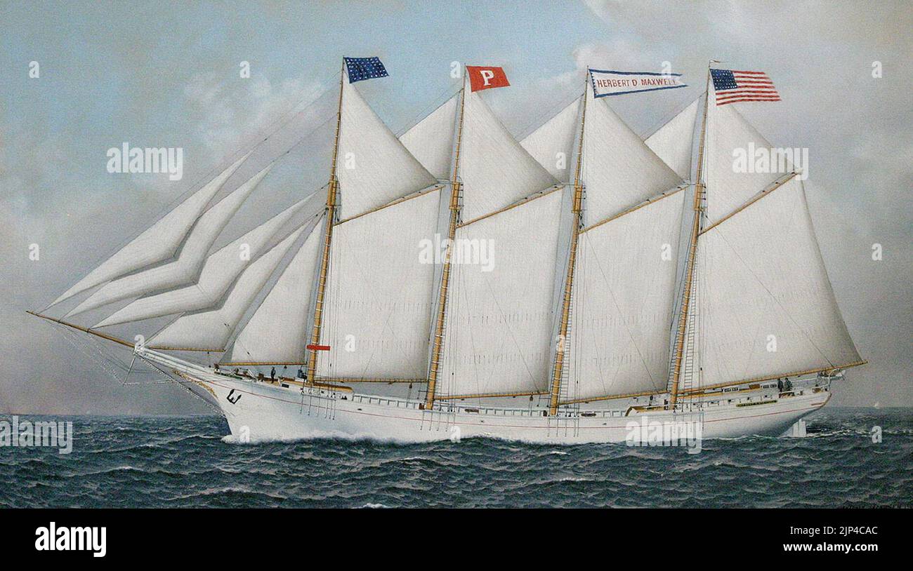 The Four Masted Schooner, Herbert D Maxwell, by Antonio Jacobsen 34746 ...