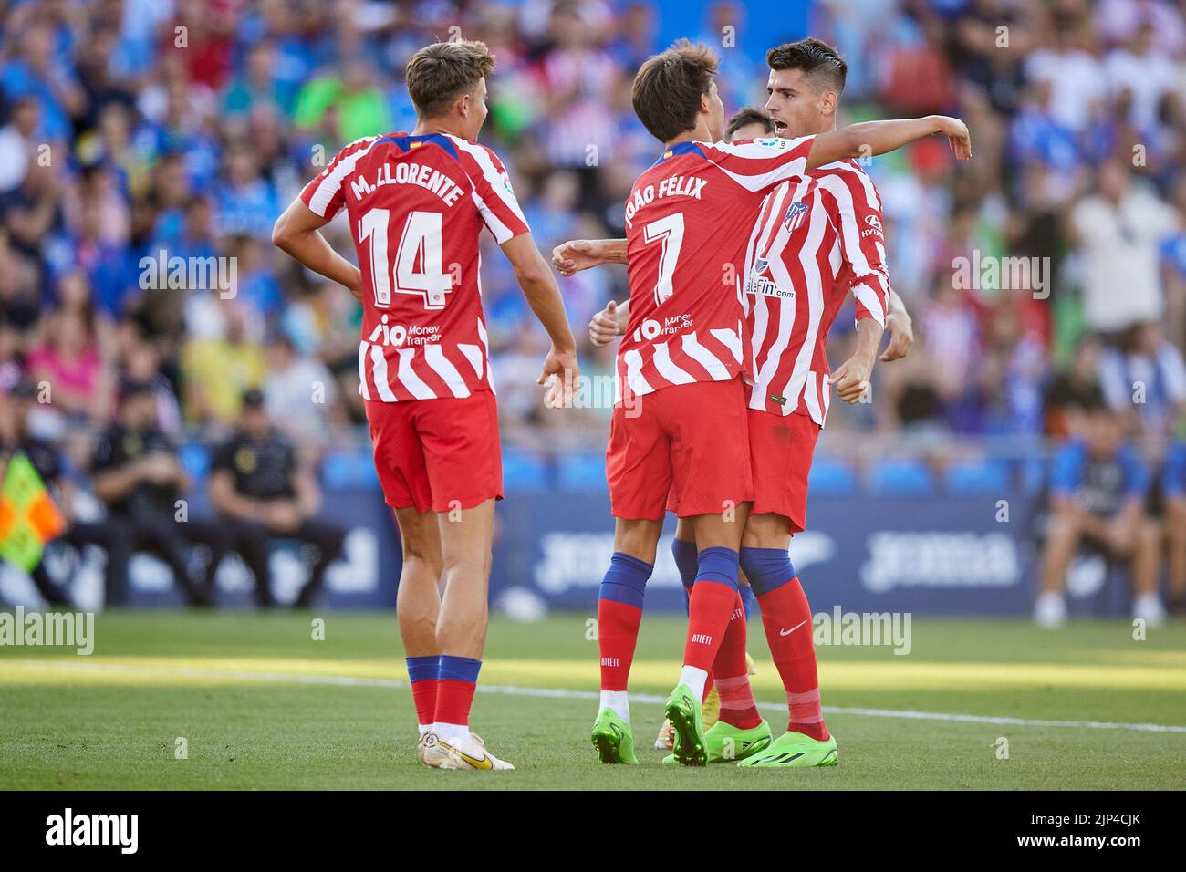 Alvaro Morata of Atletico de Madrid celebrates his goal with his ...