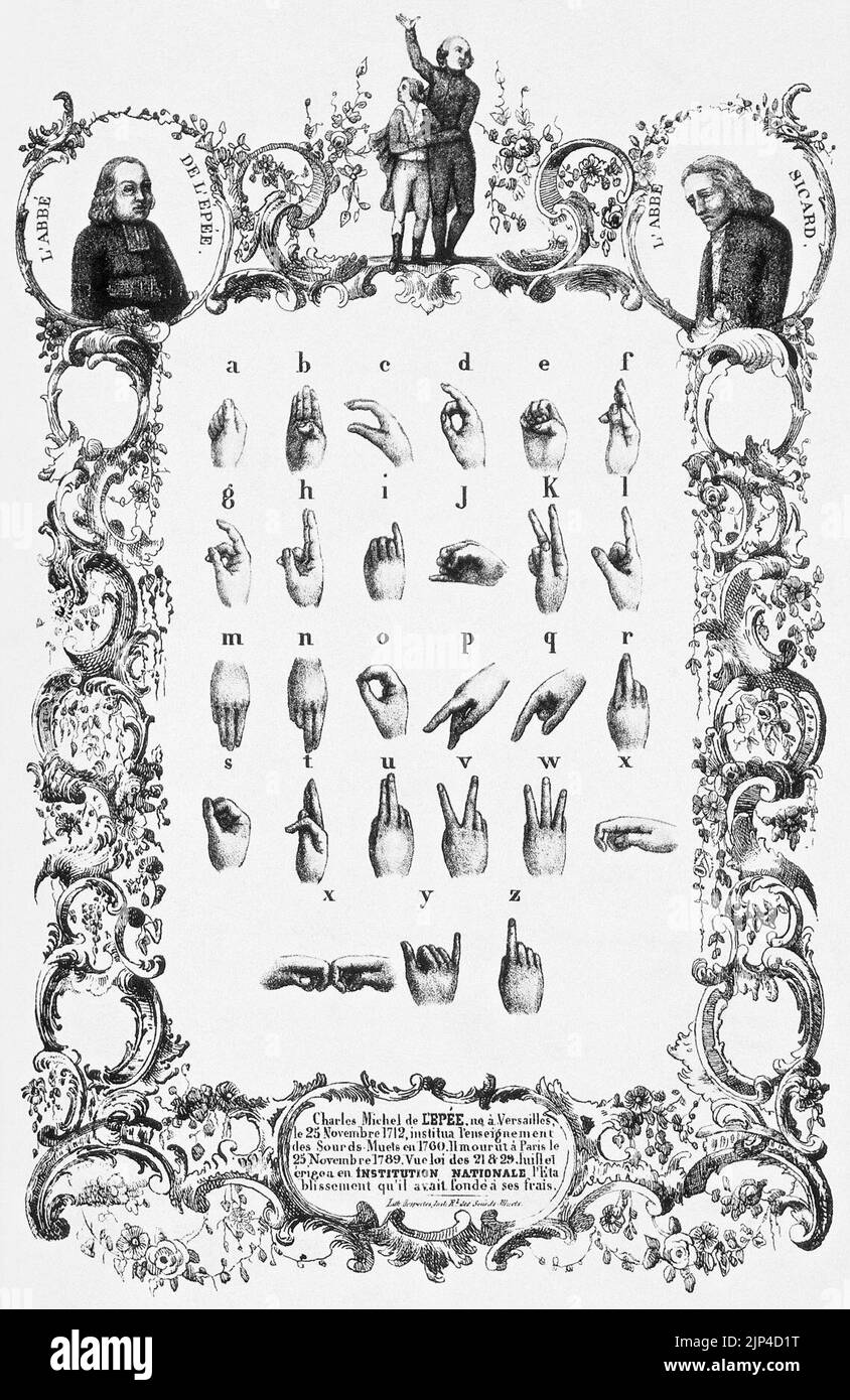 The French sign language alphabet with ornate border, above Wellcome ...