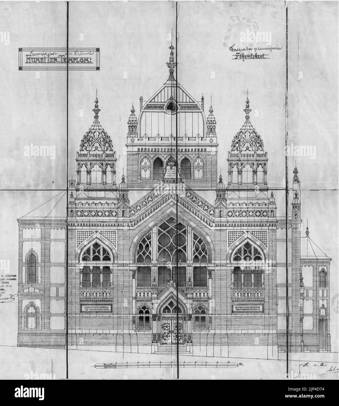 The front (north) view plan of the synagogue in Rijeka, Lipót Baumhorn ...