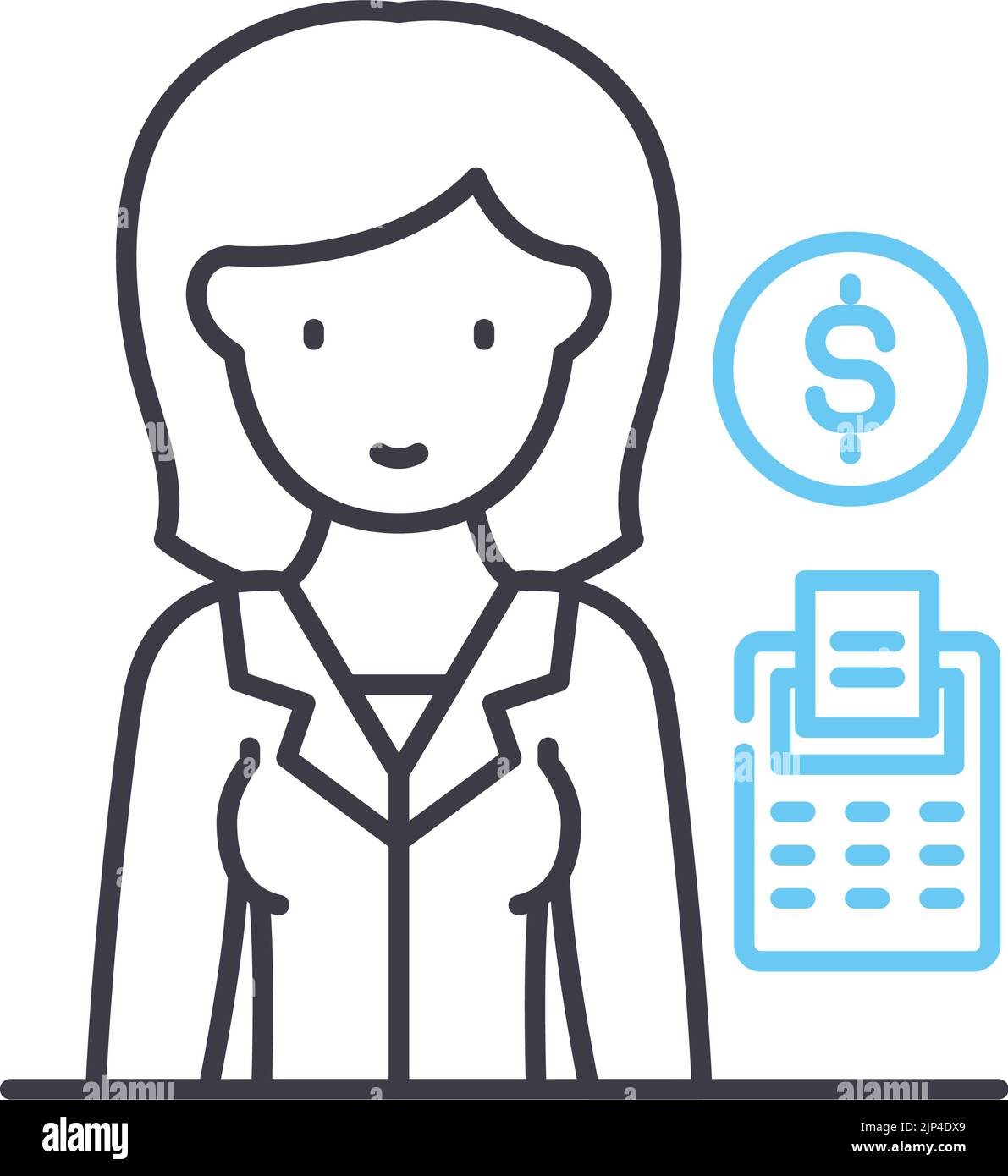 accountant with cashmachine line icon, outline symbol, vector ...