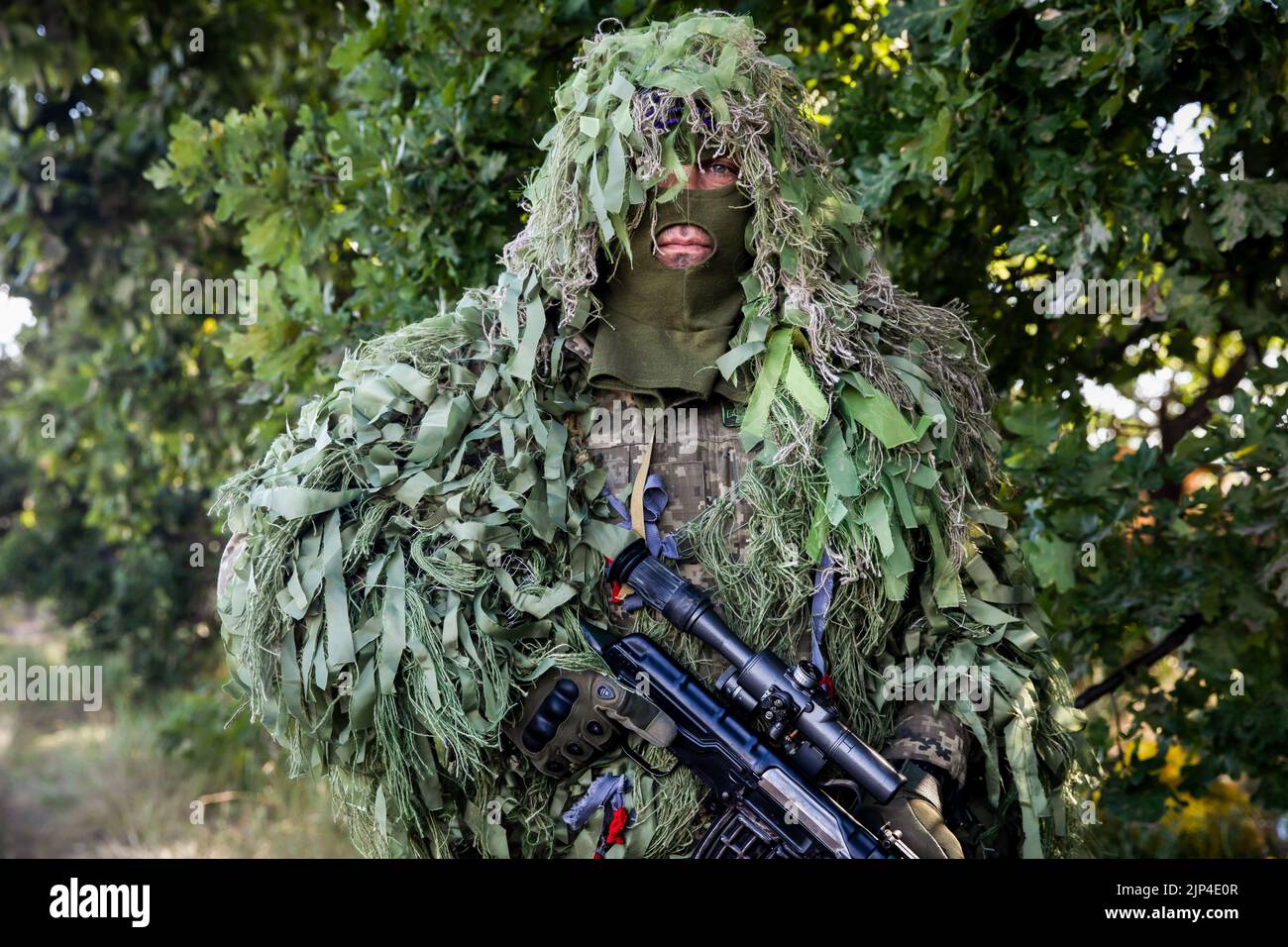 Sniper of the armed forces of Ukraine in disguise with a sniper rifle ...