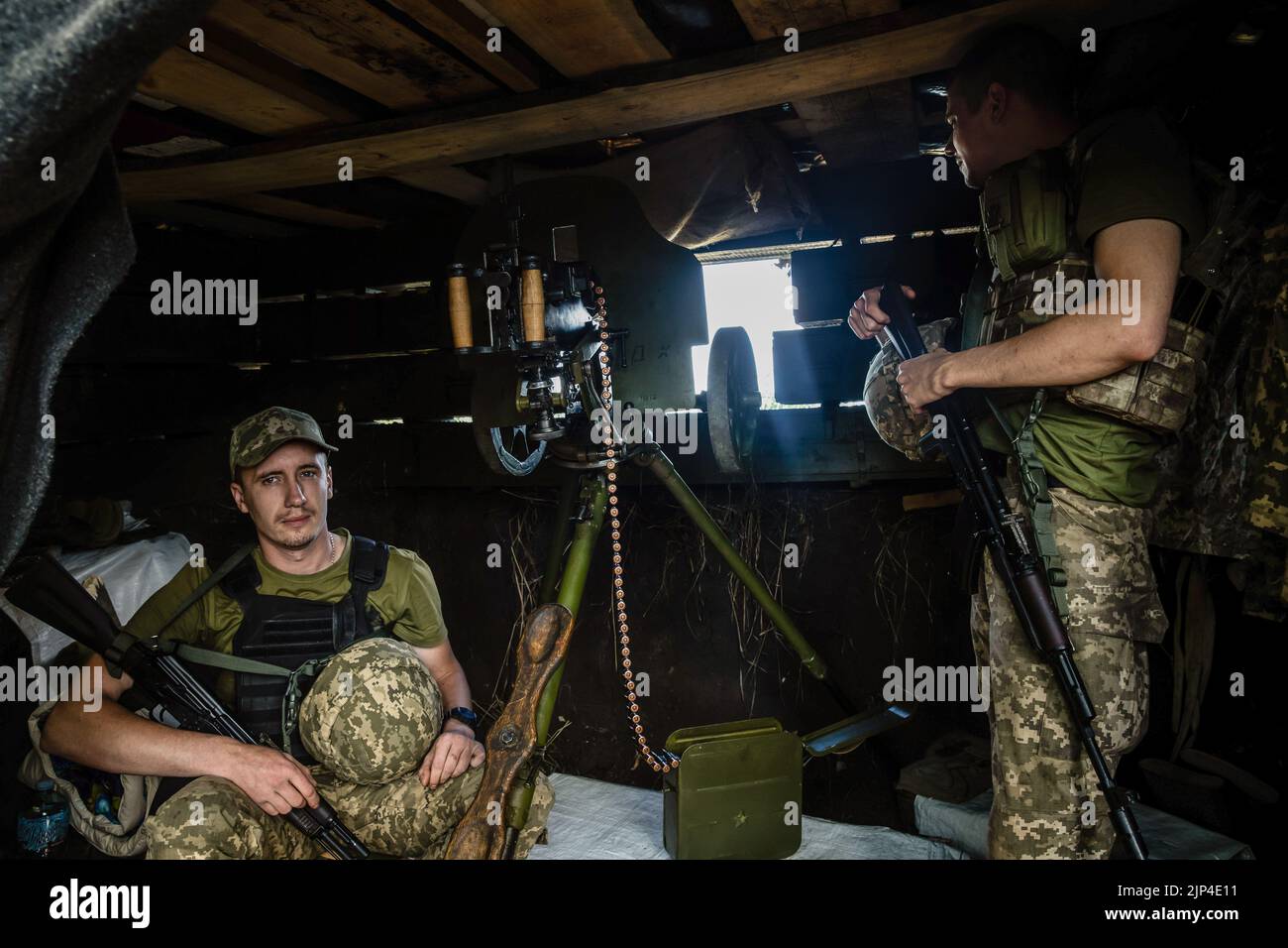 Old machine gun "Maxim" on position. Defense line of the Armed Forces ...