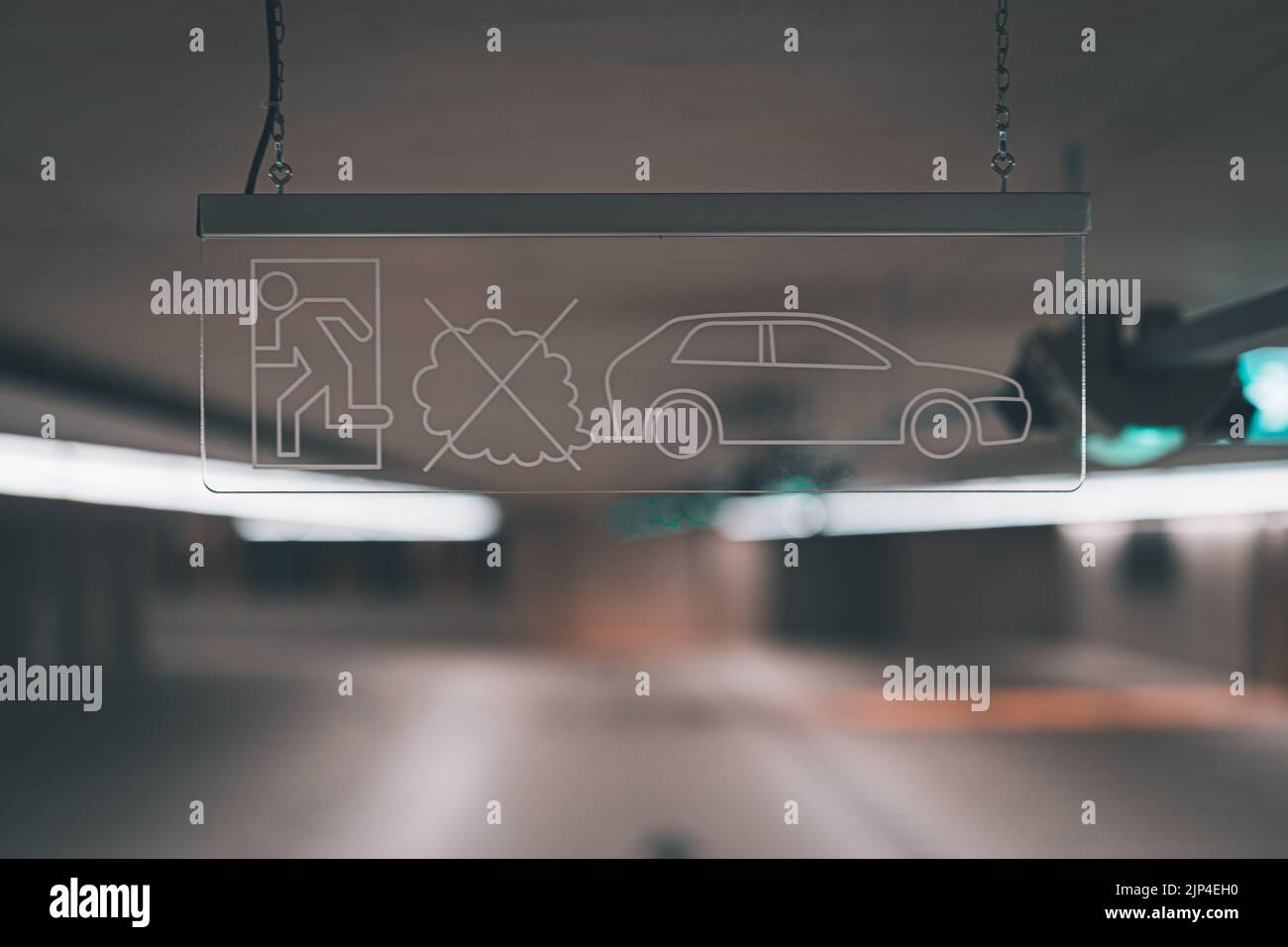 Emergency exit and stop engine sign on the roof Stock Photo - Alamy