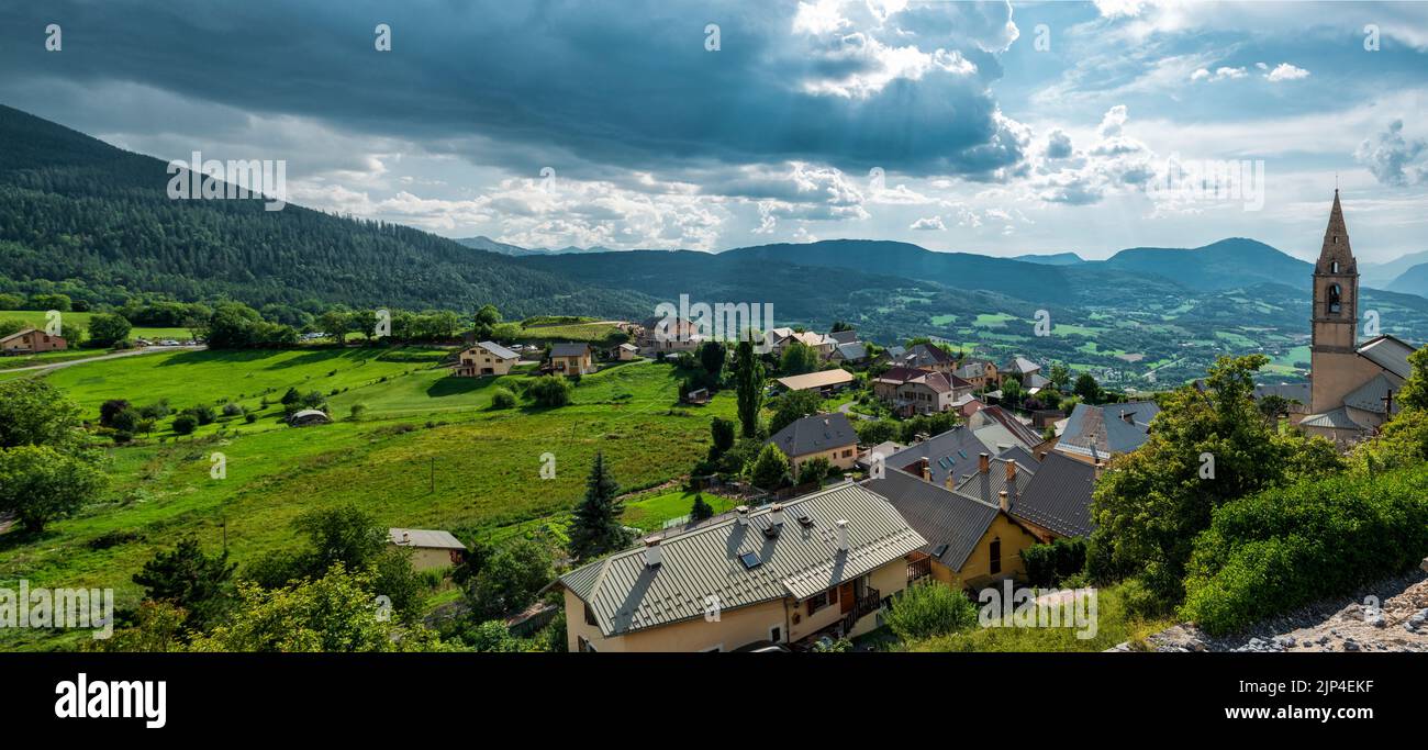 Beautiful panorama of green meadows in the French Alps near Lac de ...