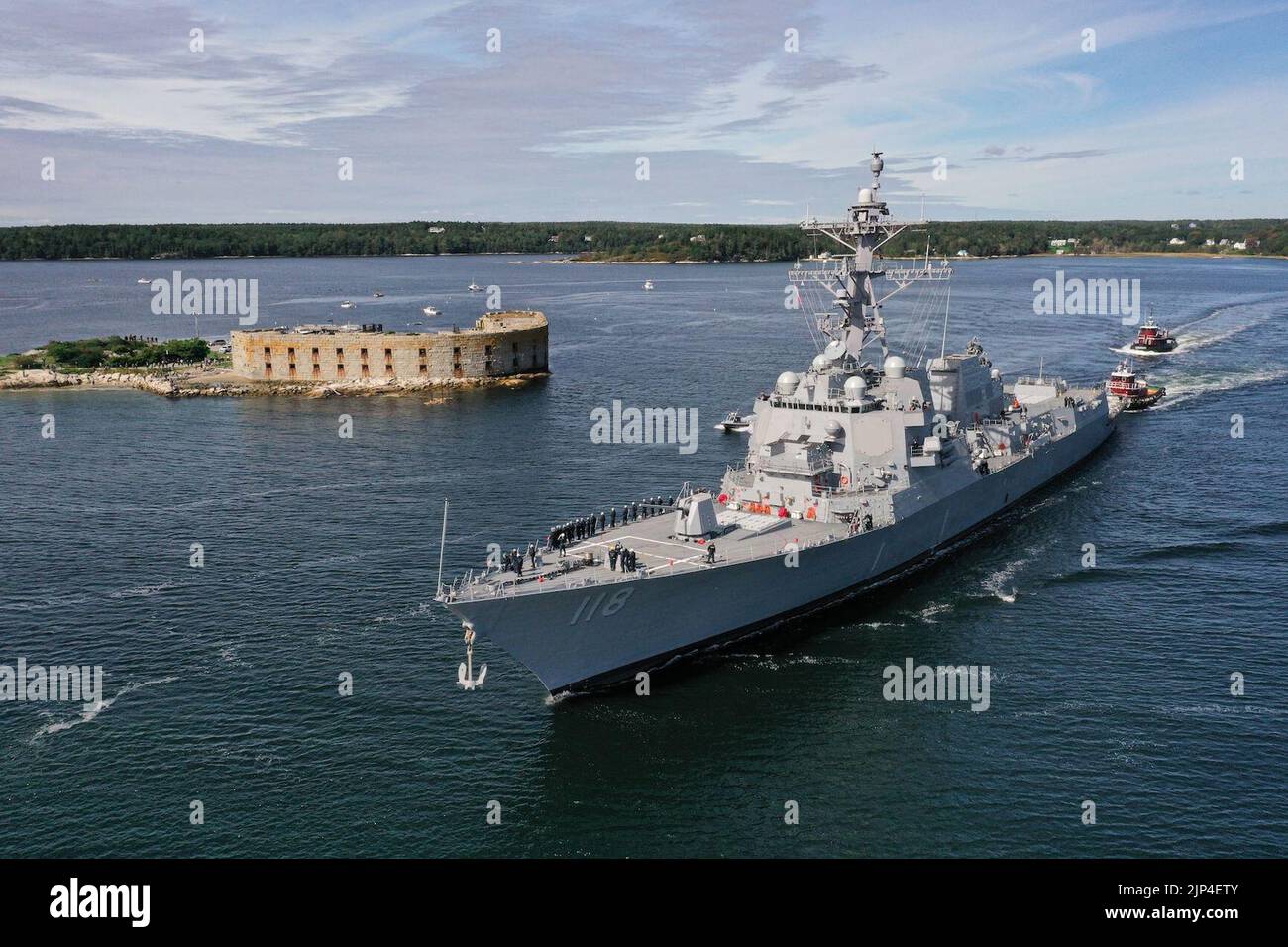 The future USS Daniel Inouye (DDG 118) departs General Dynamics Bath ...
