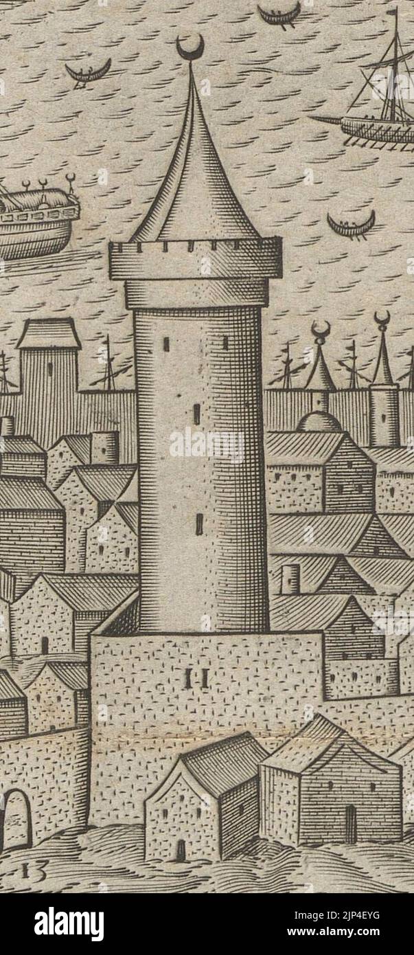 The Galata Tower from a Constantinople engraving by Jaspar Isaac Stock ...