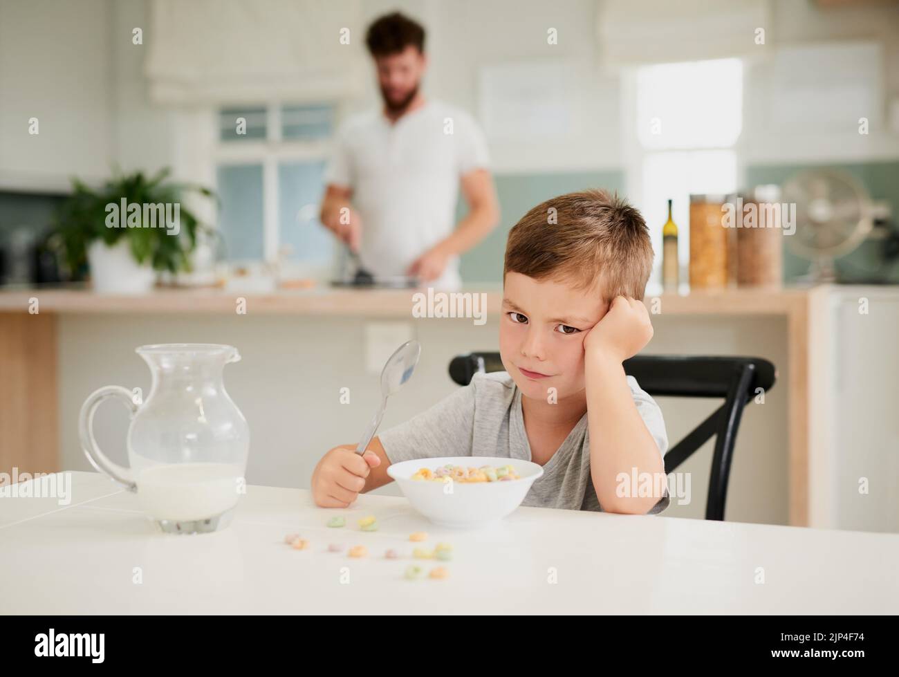 I did not order this. a little boy refusing to eat his breakfast at ...