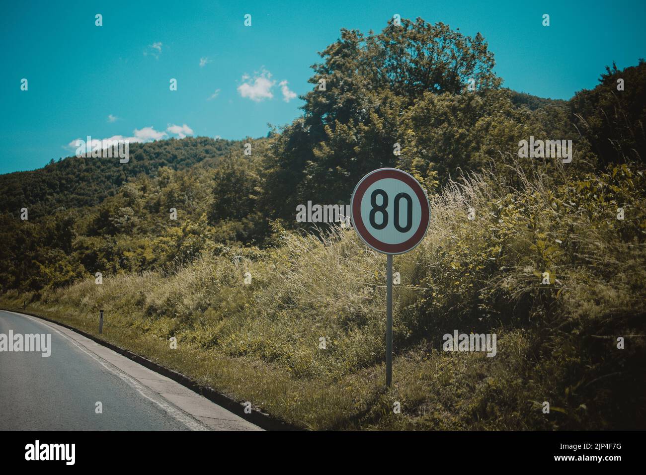 A 80 speed limit sign in the countryside area Stock Photo - Alamy