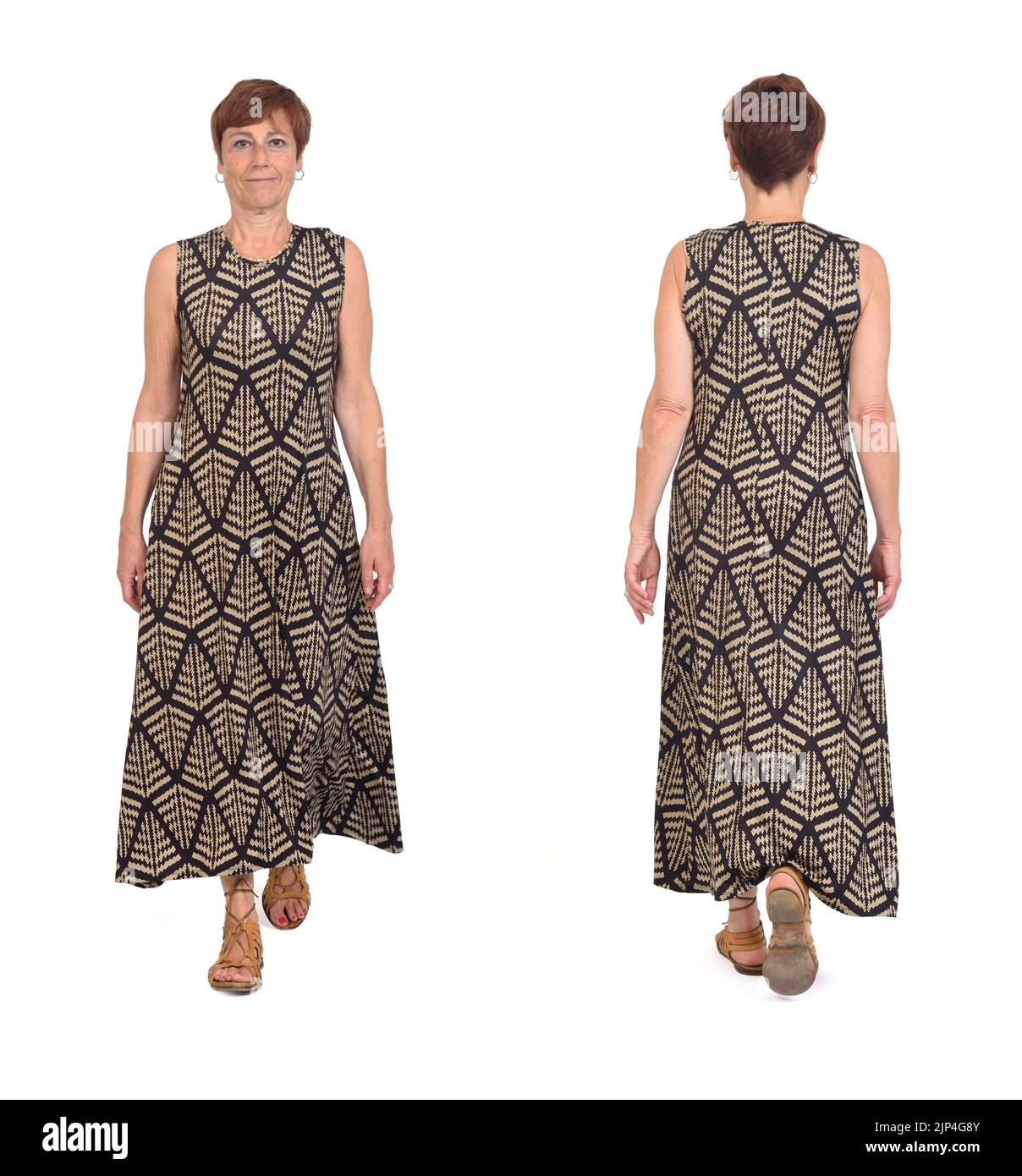 front and back on same women walking on white background Stock Photo ...