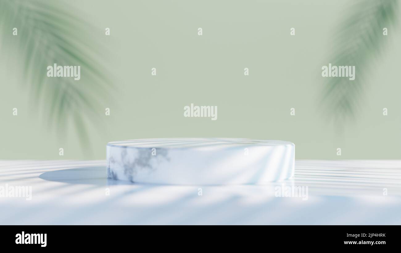 Abstract background with natural podiums and long shadows on a green ...