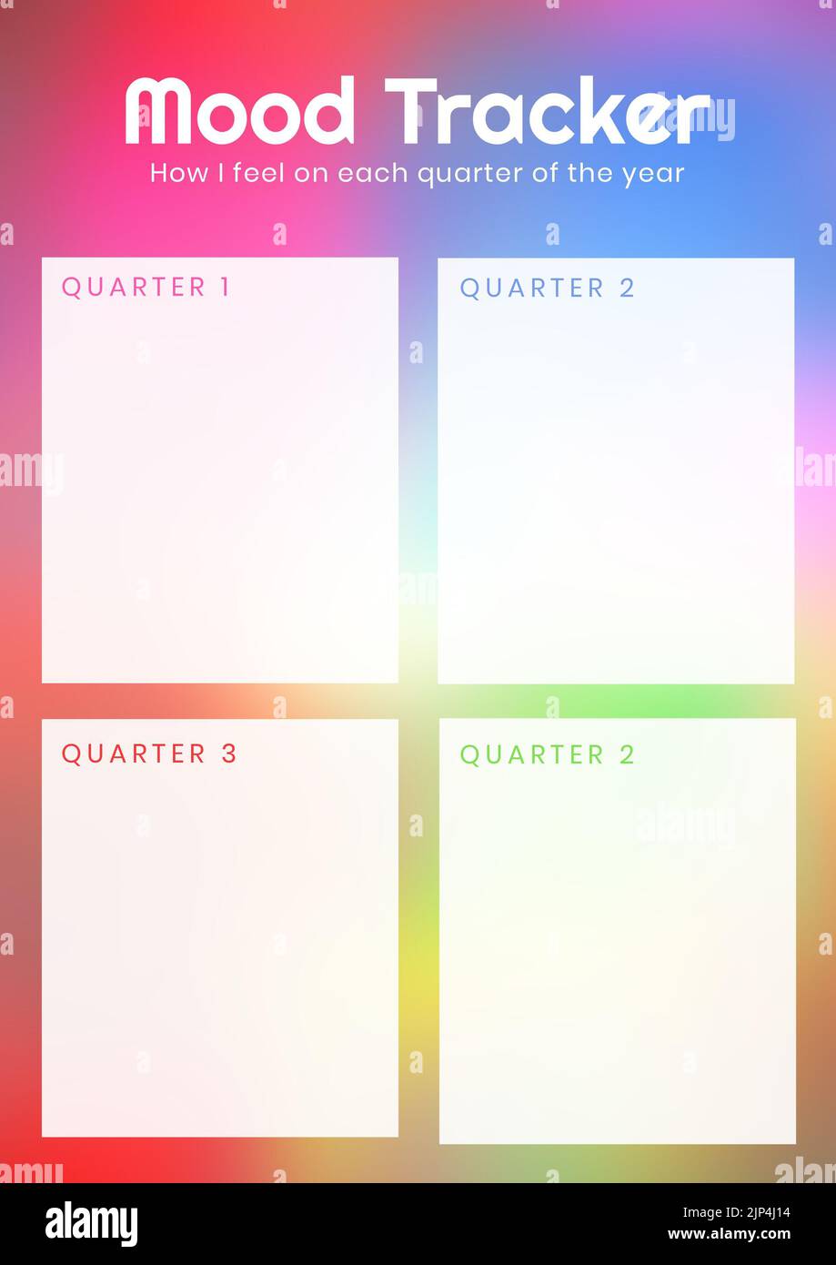 Composition of mood tracker text on colourful background. Vision board ...